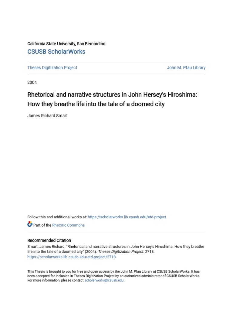 Rhetorical and Narrative Structures in John Herseys Hiroshima - H | PDF ...