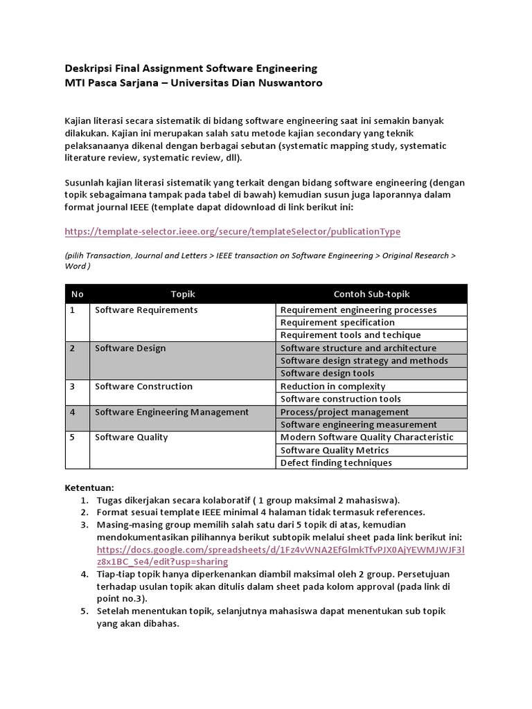 Deskripsi Final Assignment Software Engineering Ver 2 | PDF