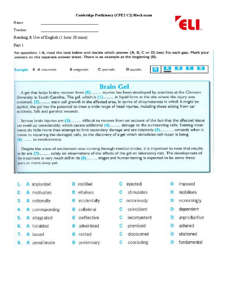 CPE2 C2 Mock Exam Practice Test | PDF