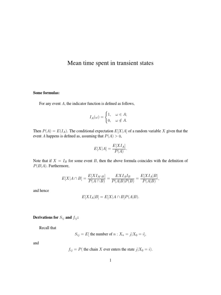 Mean Time in Transient States Analysis | PDF | Mathematical Relations ...