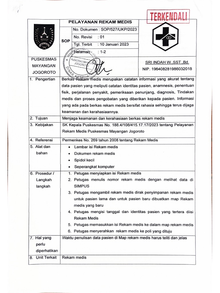 Sop Pelayanan Rekam Medis | PDF