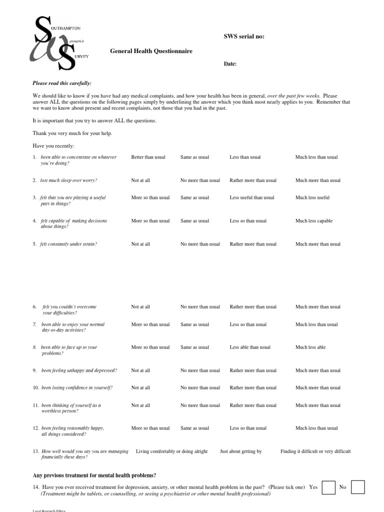 Initial GHQ 12 Q | PDF | Mental Health | Mental Disorder