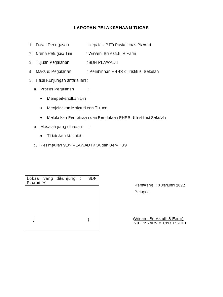 LAPORAN PELAKSANAAN TUGAS | PDF
