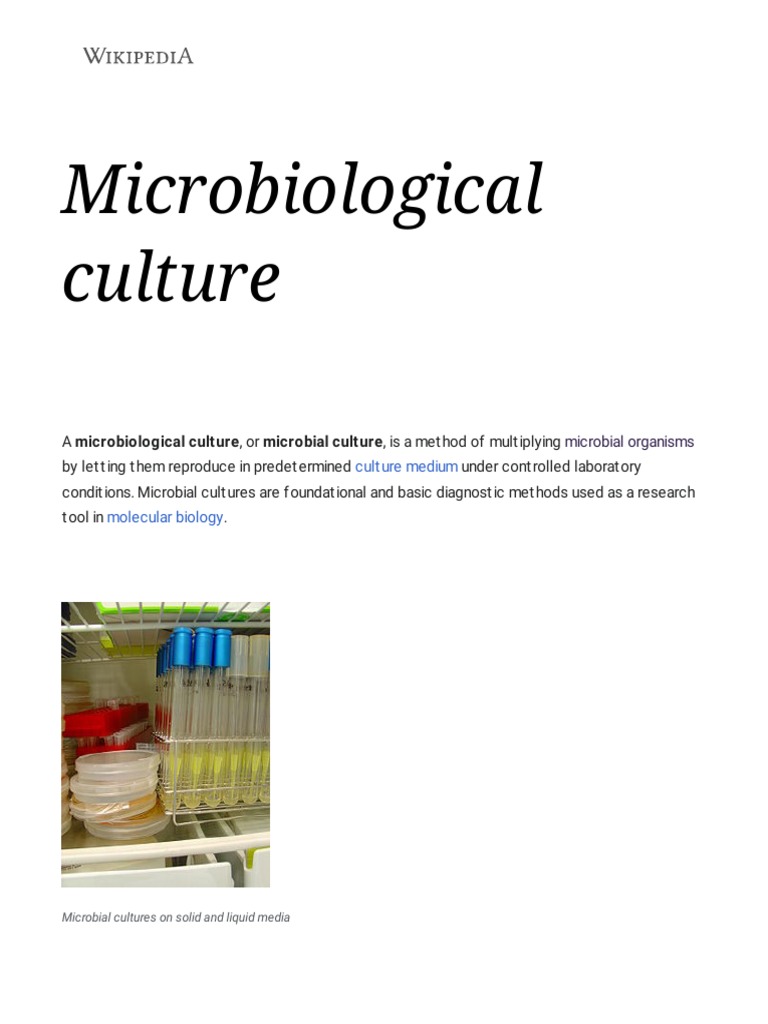 Microbiological Culture - Wikipedia | PDF | Microbiology | Organisms