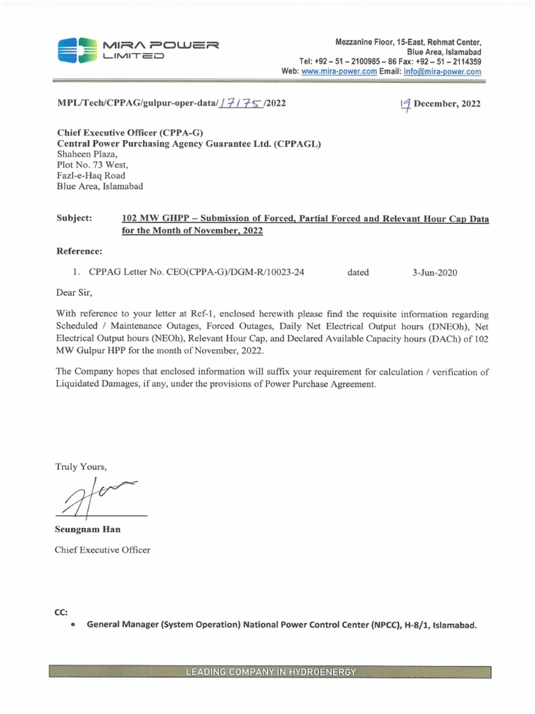 102 MW GHPP - Submission of FPFO For November 2022 | PDF | Electrical ...