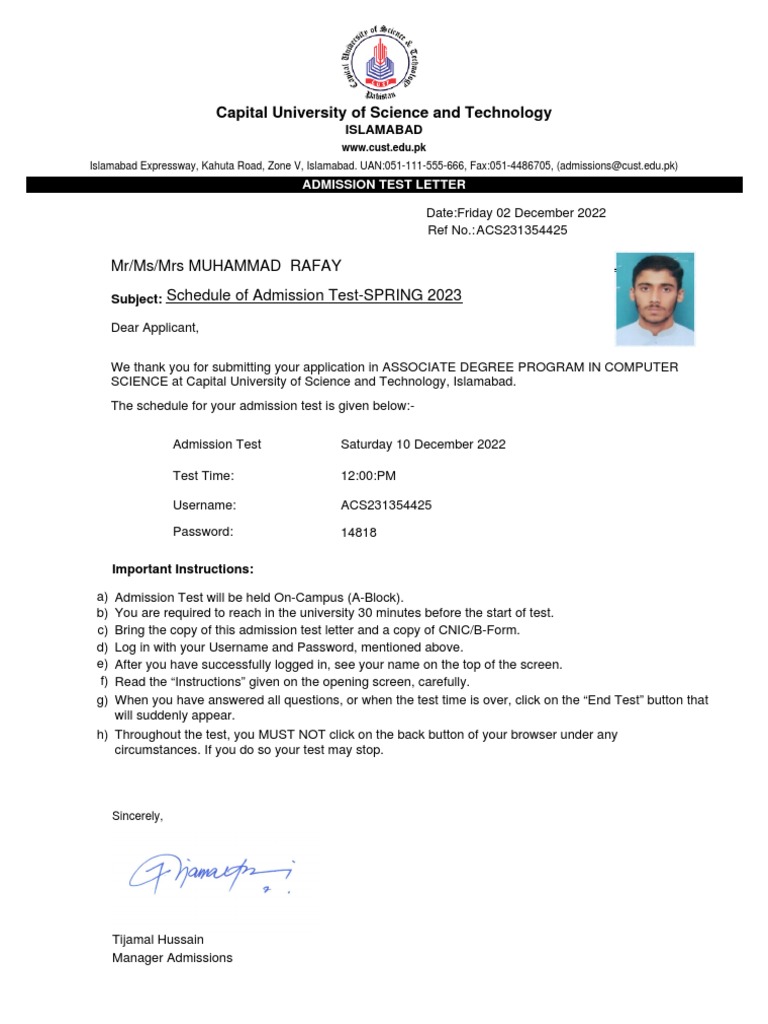 Admission Test Cust | PDF