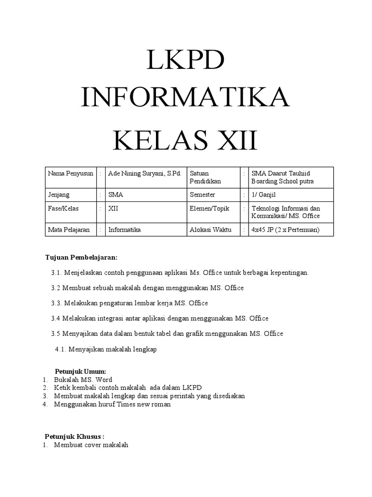 LKPD Informatika Kelas Xii-2 | PDF