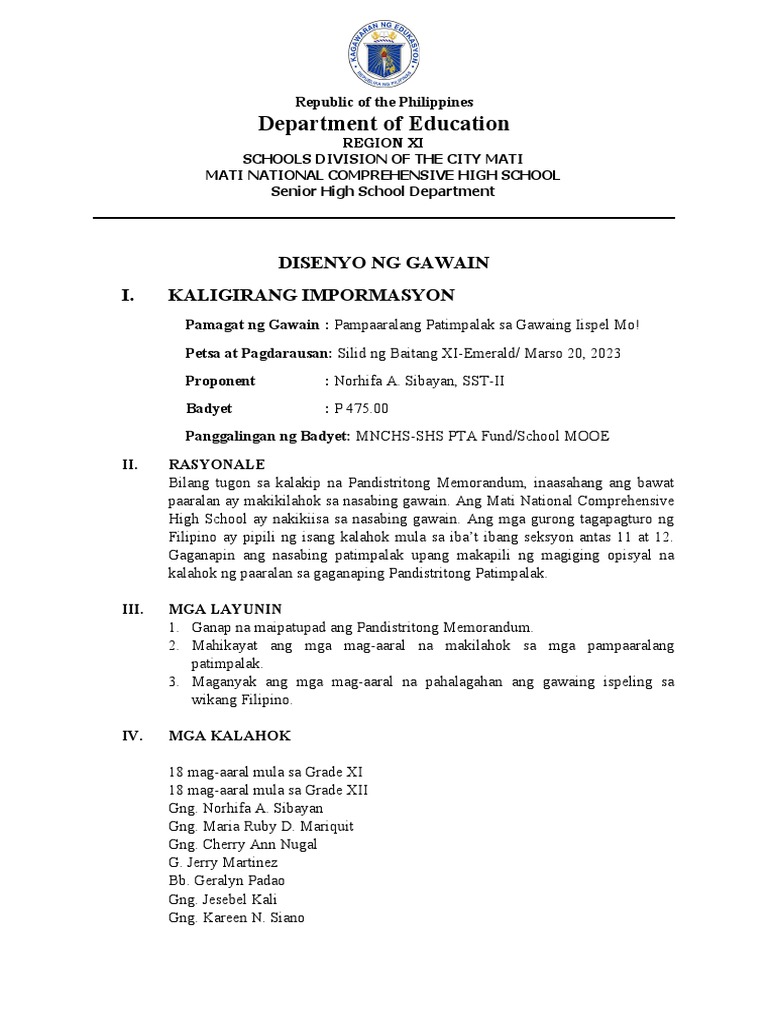 Activity Design Filipino | PDF