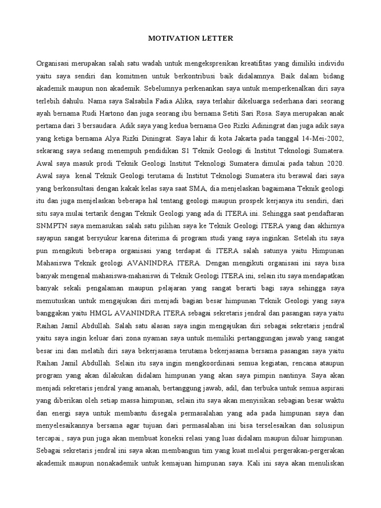 Motivation Letter | PDF