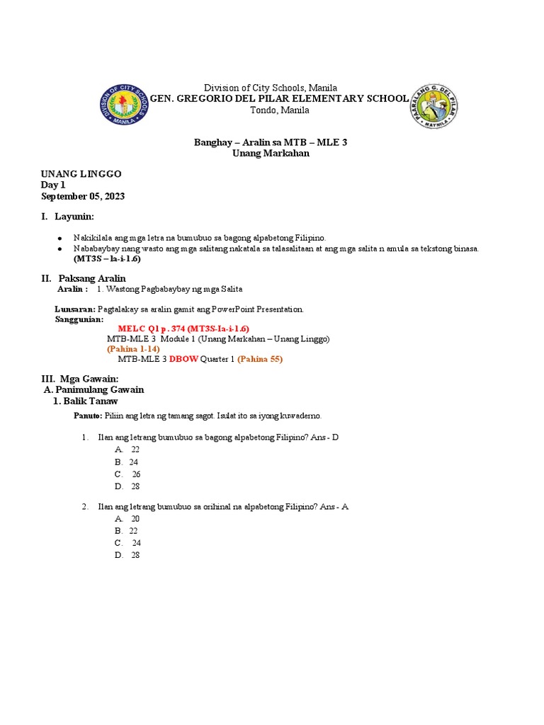 DAY1 - Week1 - QTR1 PAGBABAYBAY | PDF