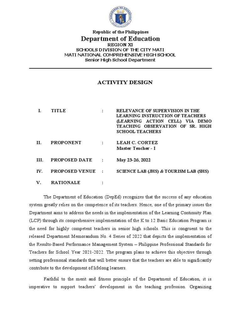 Activity Designfinal Teaching Demo | PDF | Teachers | Learning