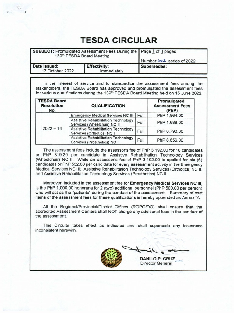 TESDA Circular No. 062-2022 | PDF | Social Programs | Medicine