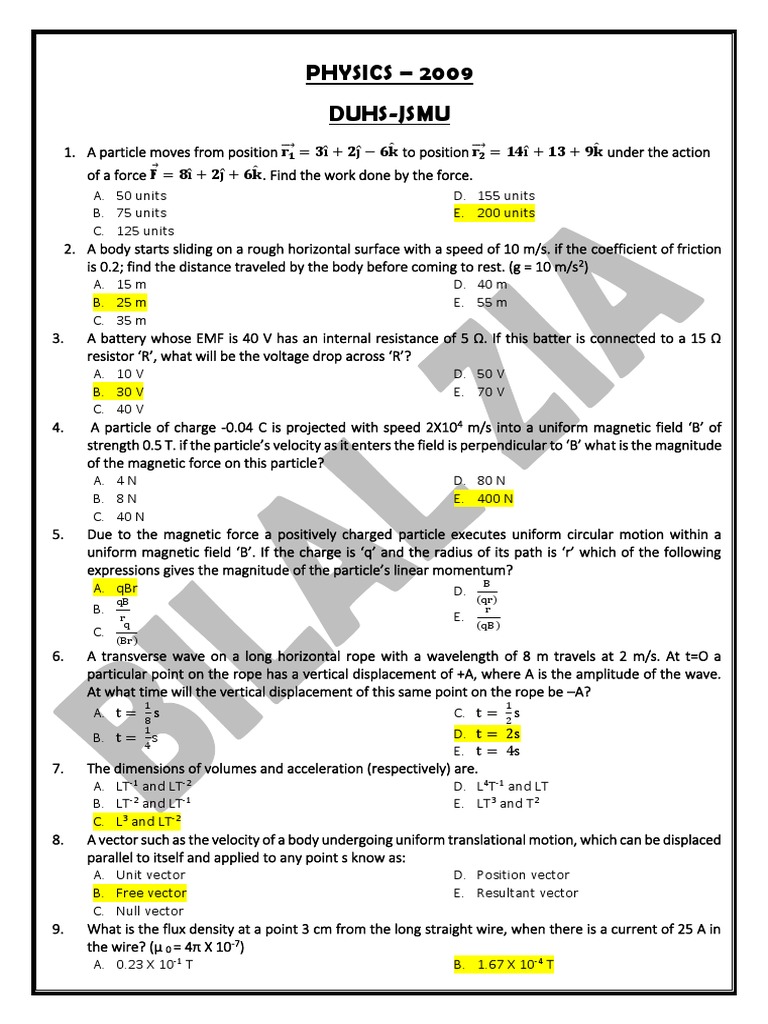 Physics Problem Set 2009 Solutions | PDF | Gases | Force