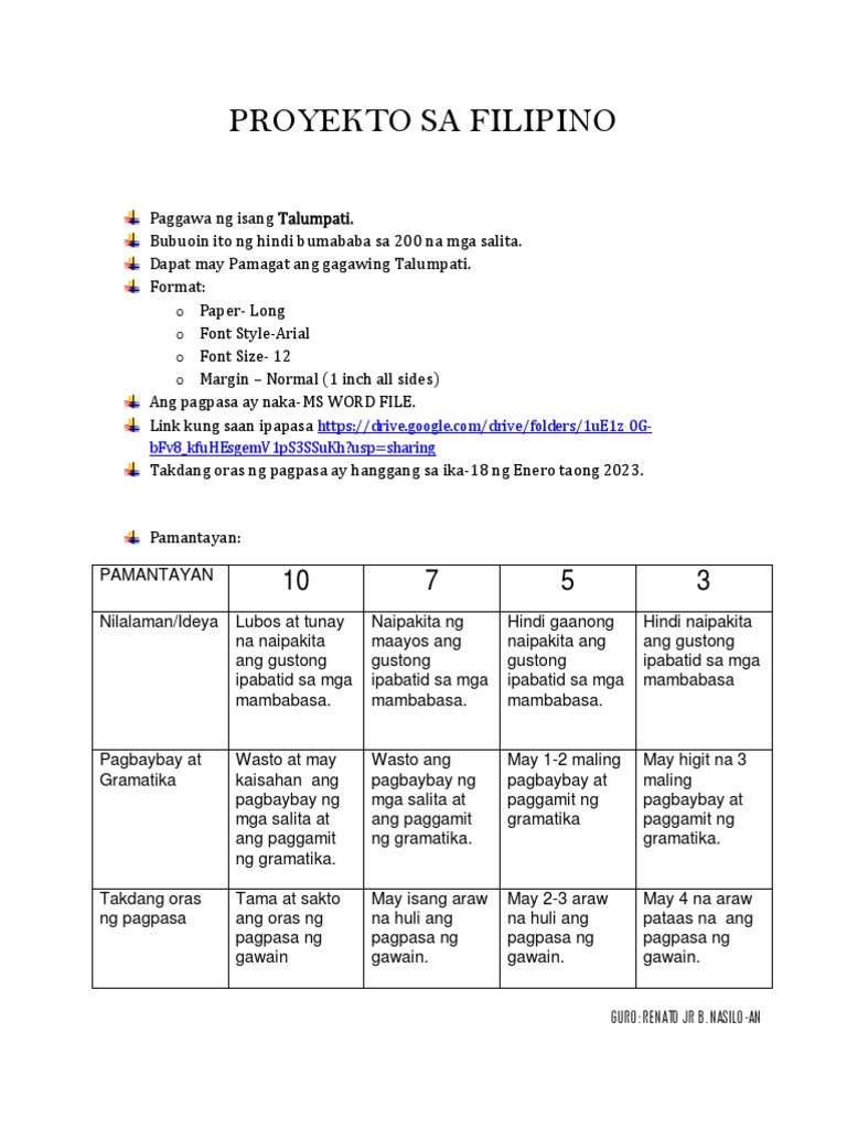 Proyekto Sa Filipino | PDF