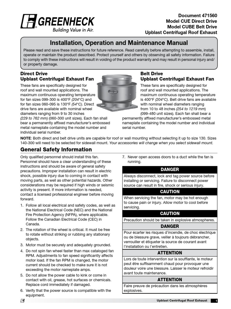 Greenheck CueCube Exhaust Fan Spec Sheet | Download Free PDF | Duct ...