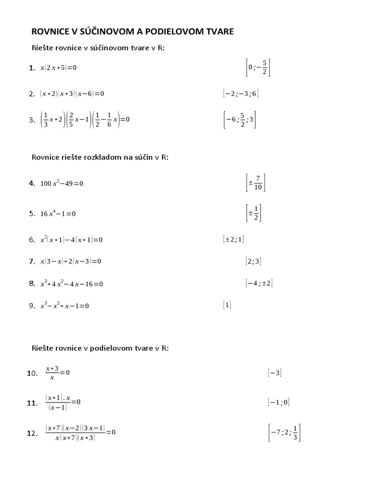 Rovnice v súčinovom a podielovom tvare (1) | PDF