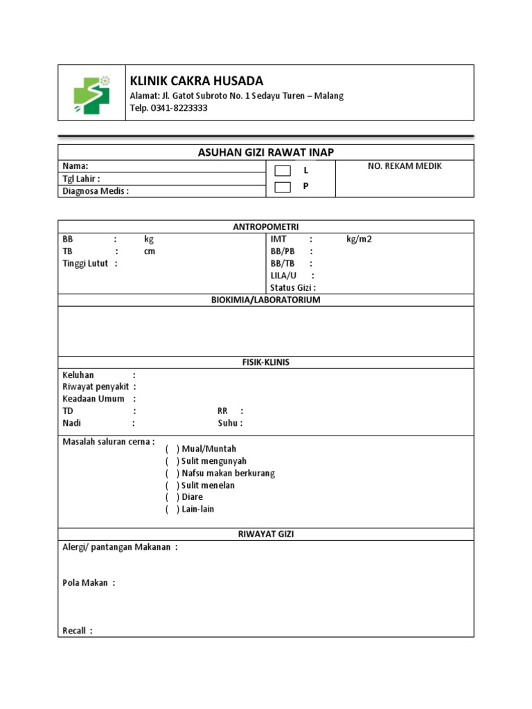 Form Asuhan Gizi Ranap (Ep2) | PDF