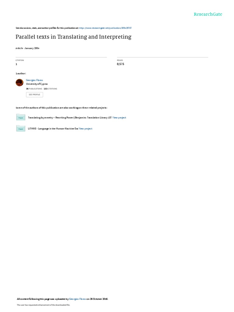 Parallel Texts in Translating and Interpreting | PDF | Translations | Linguistics