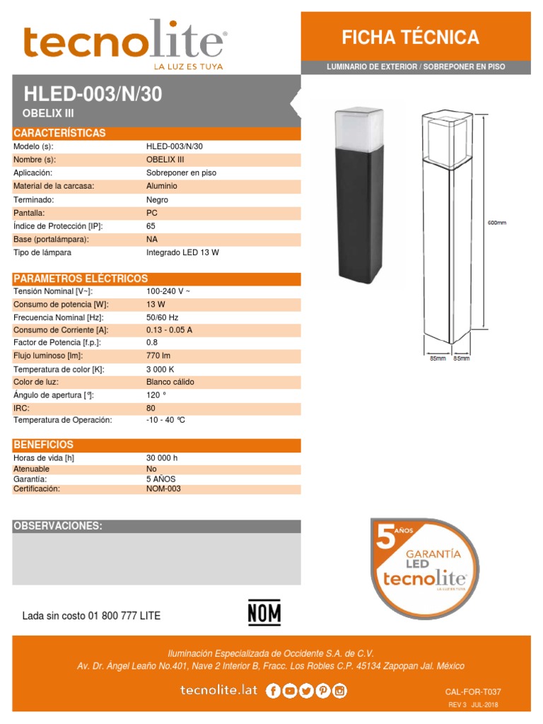 Hled 003 N 30 Ficha Tecnica | PDF