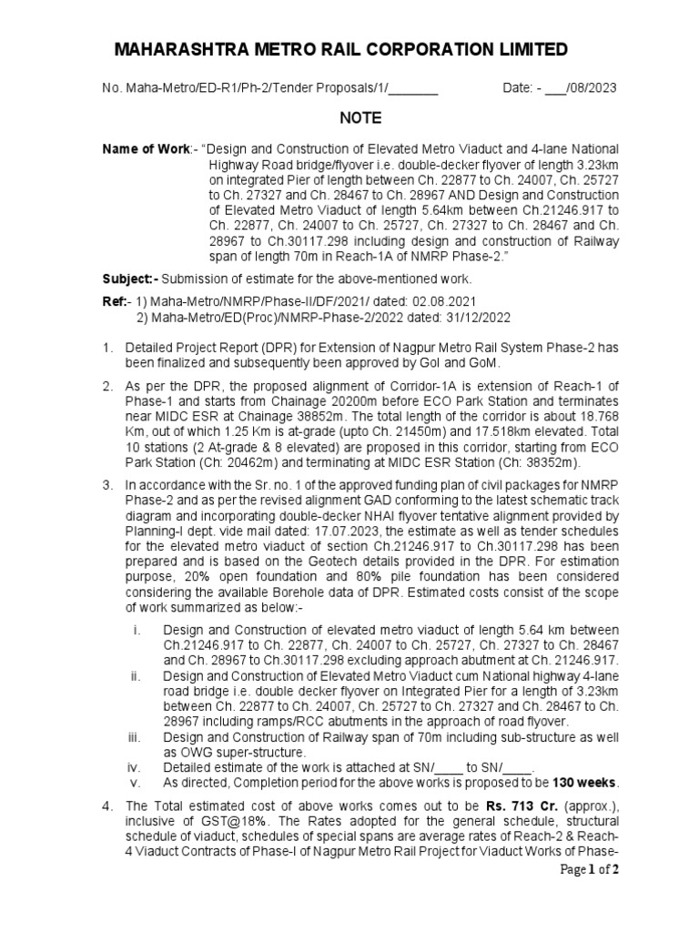 Draft Note of R1A Estimate | Download Free PDF | Transport | Transport ...