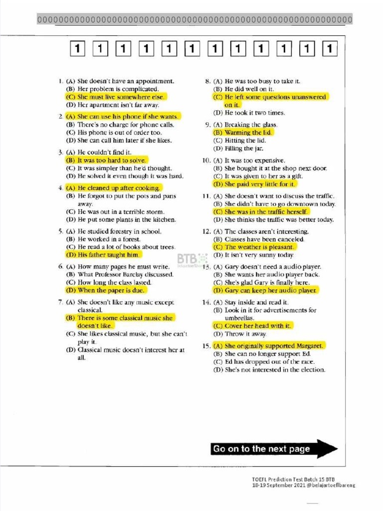 PDF 18 19 September Answer Keys Toefl Predictionxx | PDF