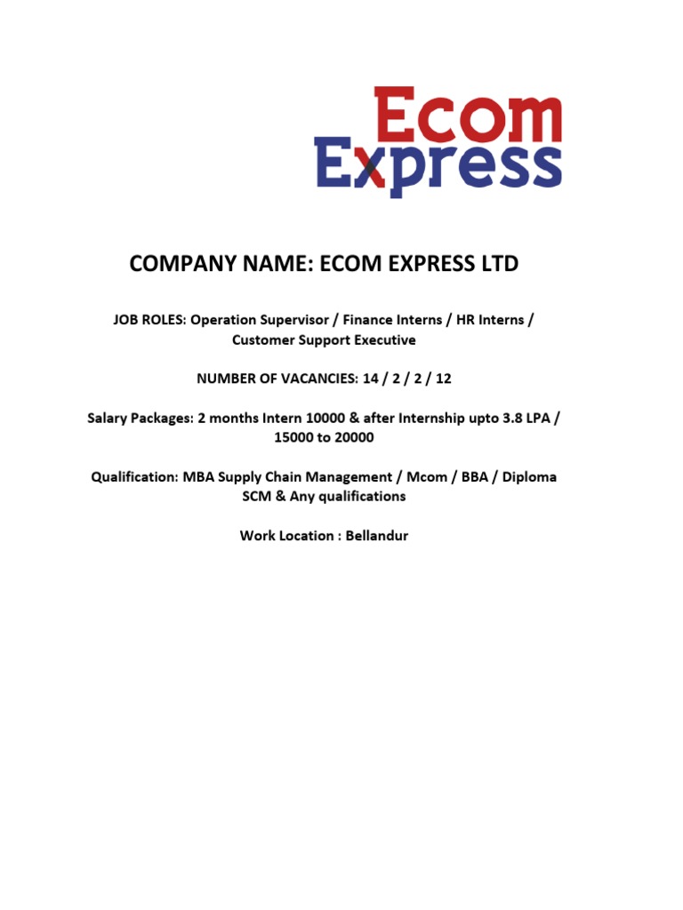 Ecom Express Limited Job Description | PDF | Business