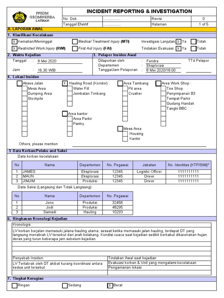 Incident Reporting and Investigation_contoh Terisi | PDF