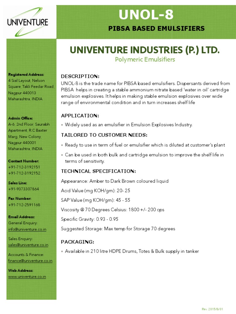 PIBSA-Based Emulsifiers for Explosives | PDF | Technology & Engineering