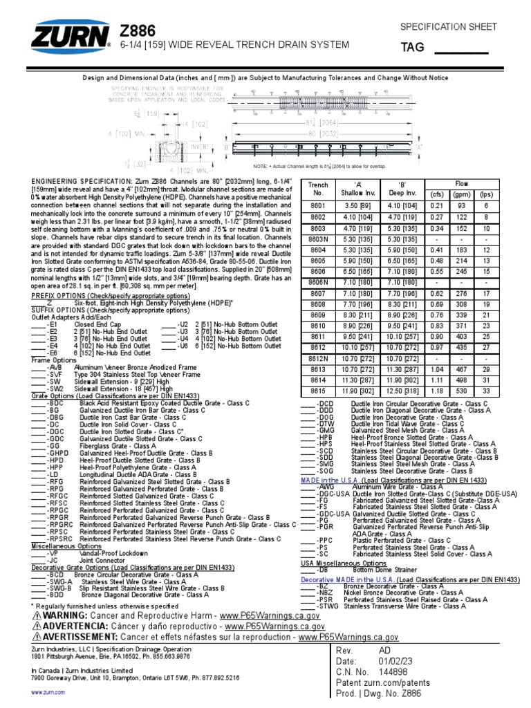 6-1/4 (159) Wide Reveal Trench Drain System | PDF | Steel | Stainless Steel