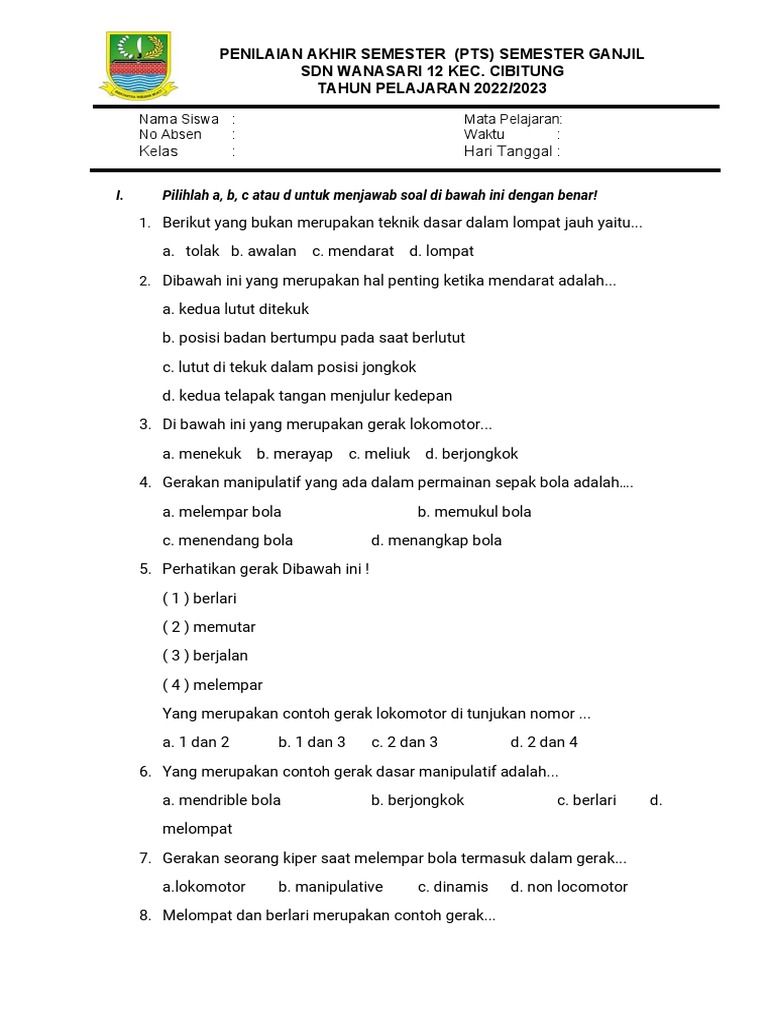 Soal PTS SD Kelas 1-3 | PDF