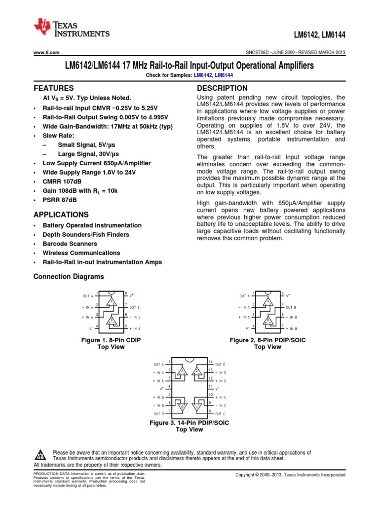 LM 6142 | PDF | Amplifier | Operational Amplifier