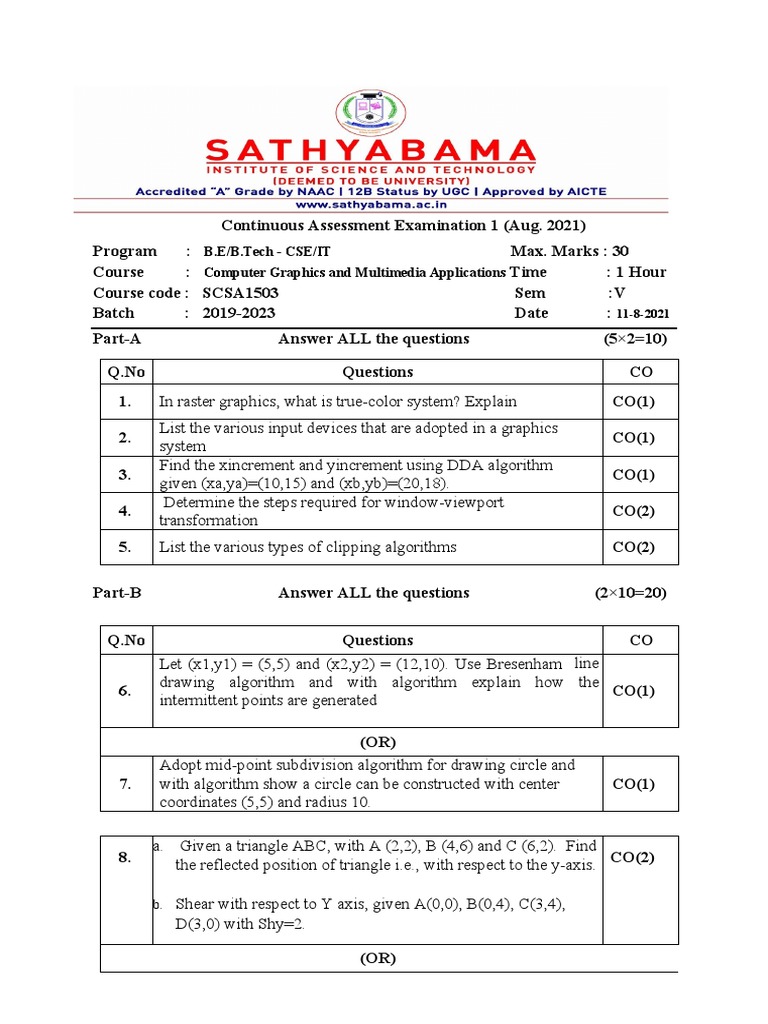 Cae-1 Scsa1503 Questions | PDF | Algorithms | Geometry