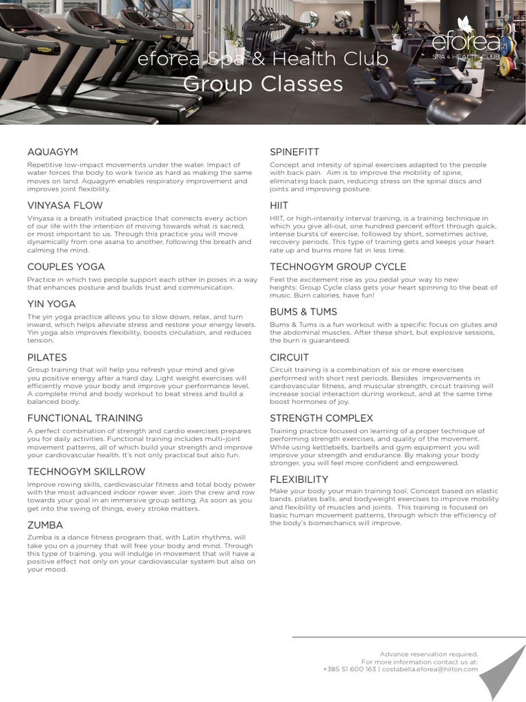 Eforea Group Classes Timetable 2023 | PDF | High Intensity Interval ...