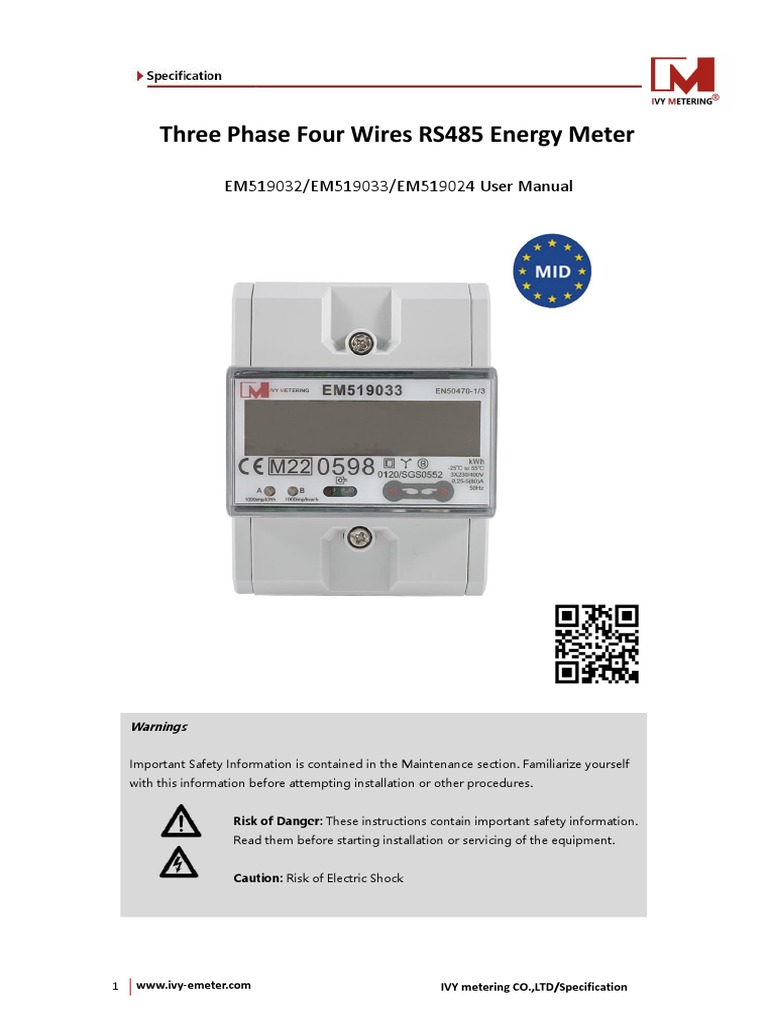 3ph Din-Rail Energy Meter (EM519032+EM519033+EM519024) - Technical Data Sheet | PDF | Physical ...
