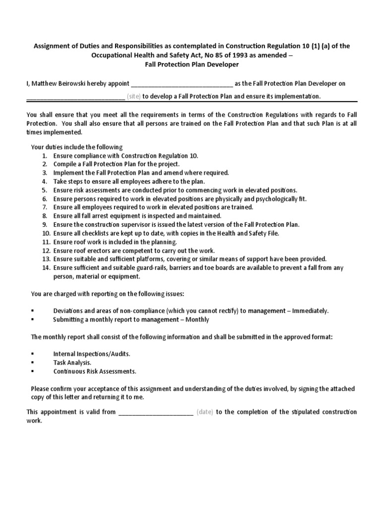 13.4 CR 10 (1) (A) Fall Protection Plan Developer | PDF | Occupational ...