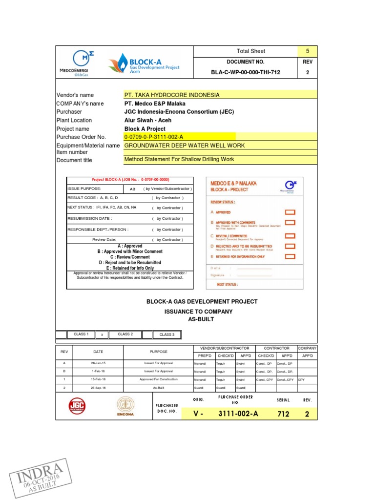 V-3111-002-A-712 - 2 Method Statement For Shallow Drilling Work | PDF ...
