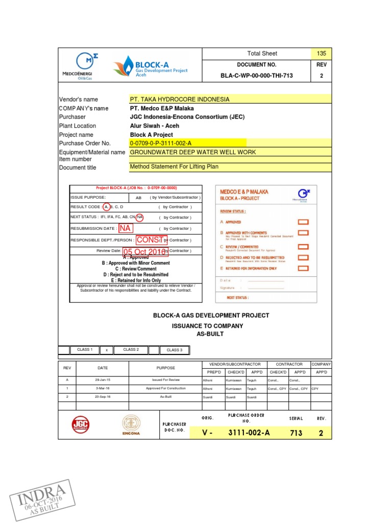 V-3111-002-A-713 - 2 Method Statement For Lifting Plan | PDF | Axle | Mechanical Engineering