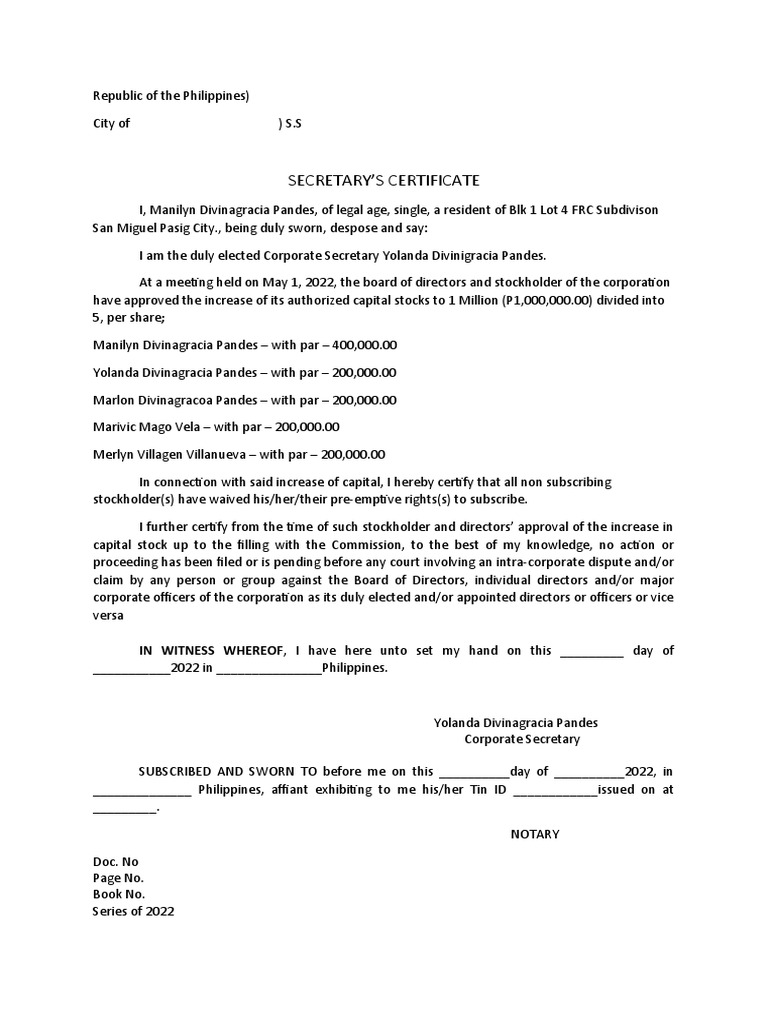 Secretarys Certificate Yita | PDF