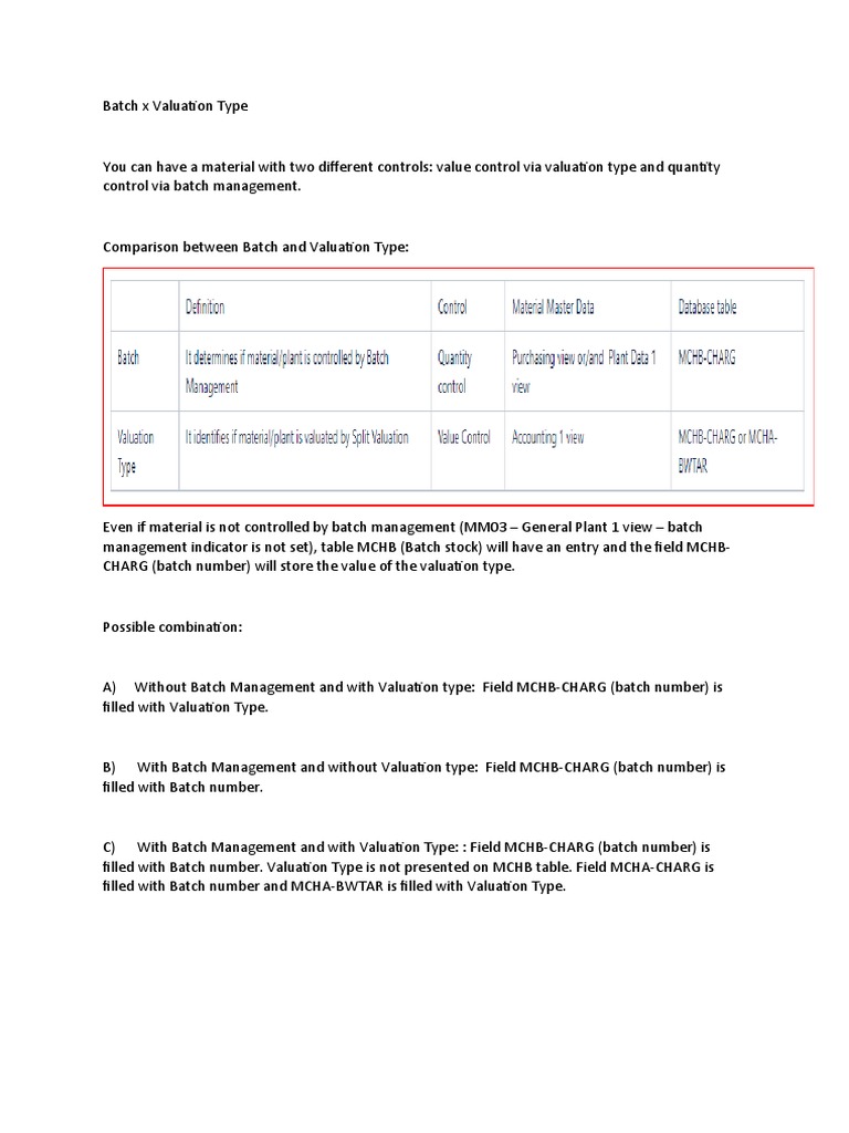 Batch Vs Valuation Type | PDF