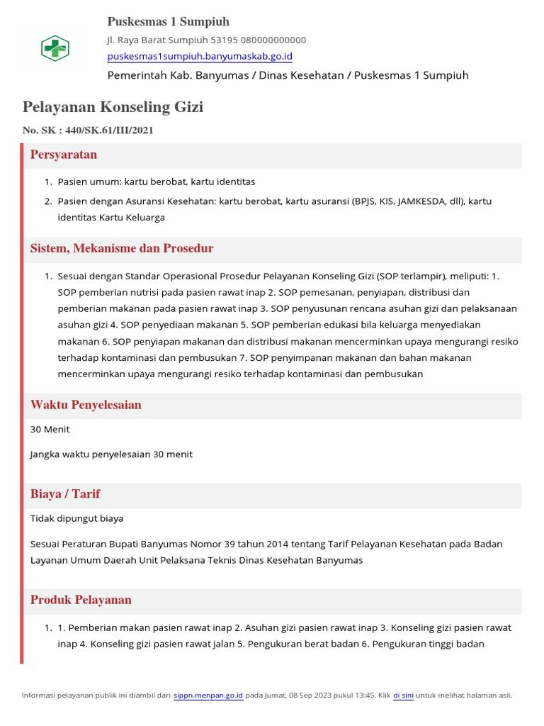 Unduh Standar Pelayanan - Pelayanan Konseling Gizi | PDF