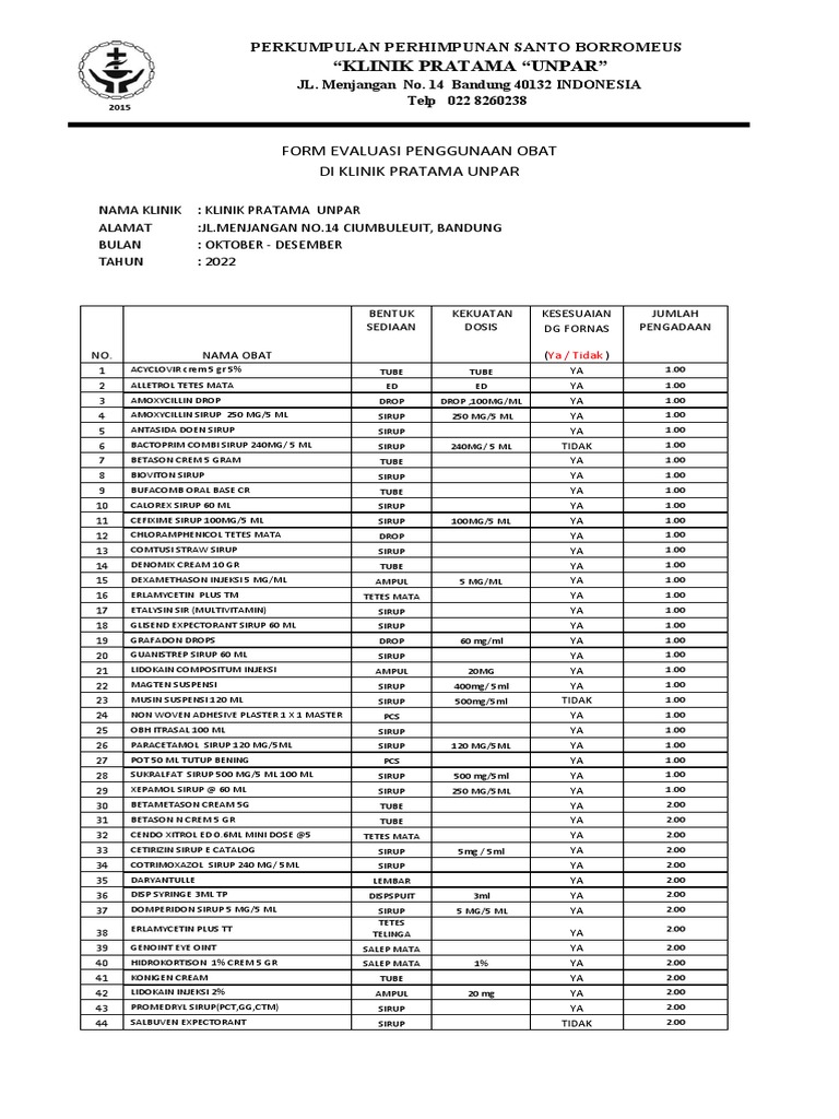 Form Evaluasi Penggunaan Obat Sesuai Fornas | PDF