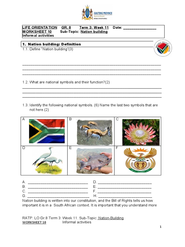 Gr. 8 T3, Week 11 Worksheet 10, Nationbuilding | PDF