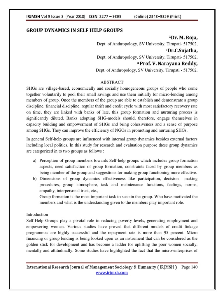 Group Dynamics in Self Help Groups | PDF | Leadership | Poverty