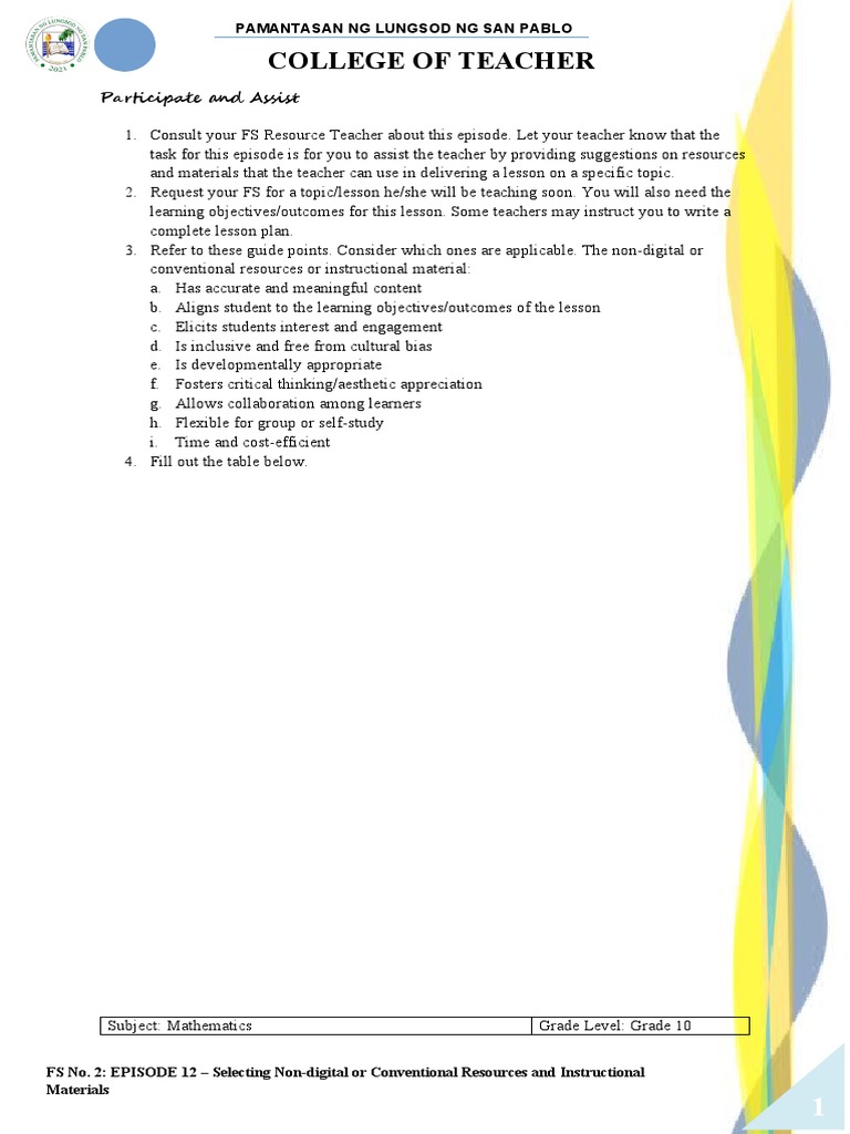 FS 2 Episode 12 | PDF | Learning | Teachers