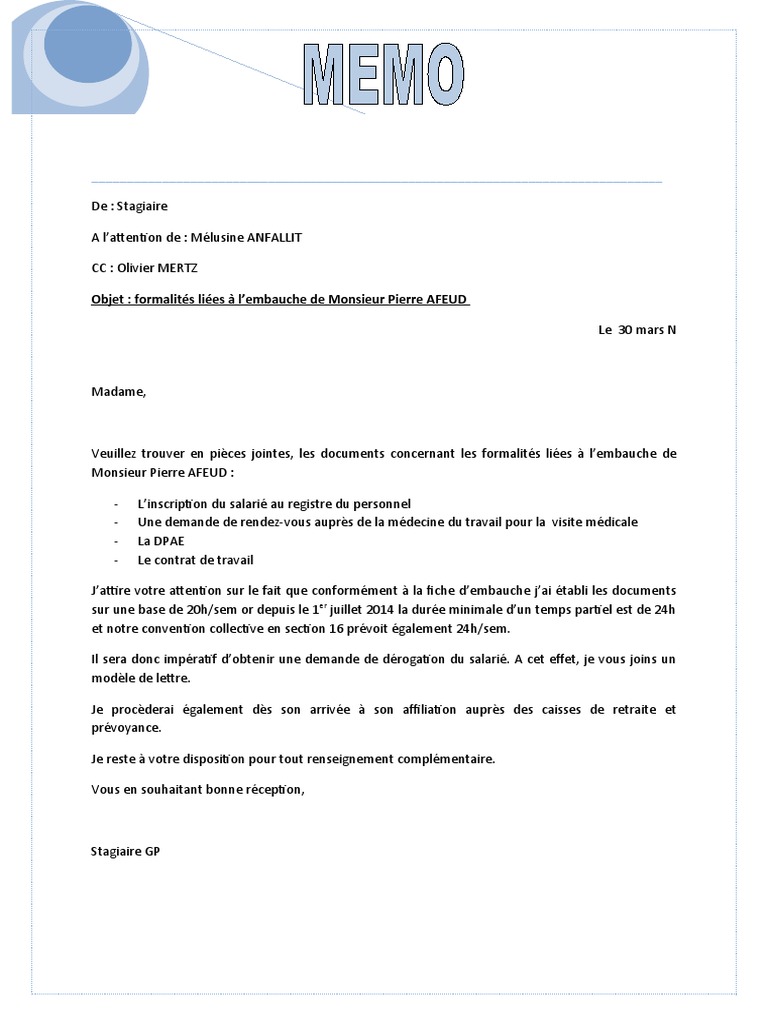 MEMO - Embauche PA | PDF | Évolution de carrière