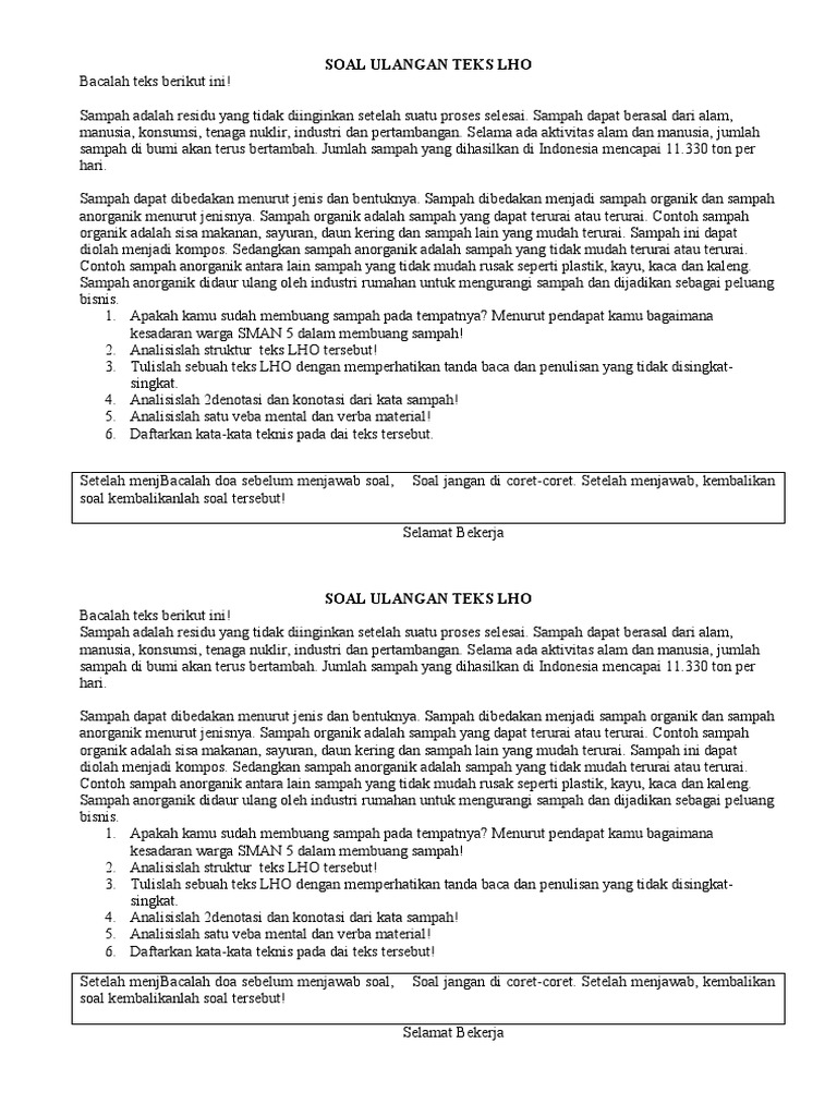 Soal Ulangan Teks Lho | PDF