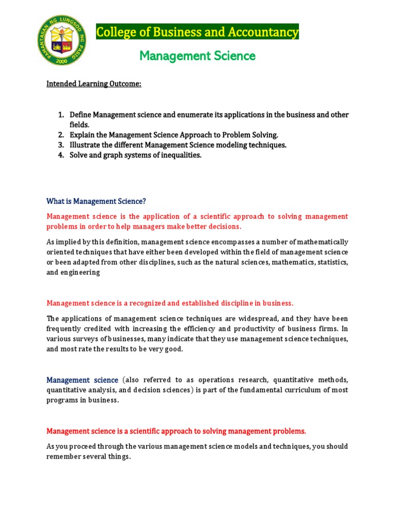 Applications of Management Science | PDF | Variable (Mathematics) | Science