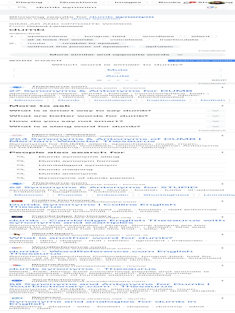 Synonyms and Antonyms for "Dumb" | PDF | Language Mechanics | Semantic ...