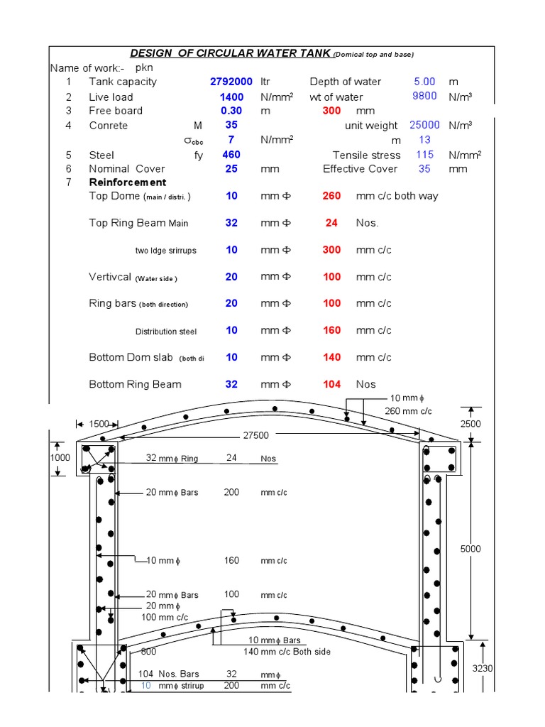 Circular Water Tank With Domcal Top and Base Umw | PDF | Beam ...