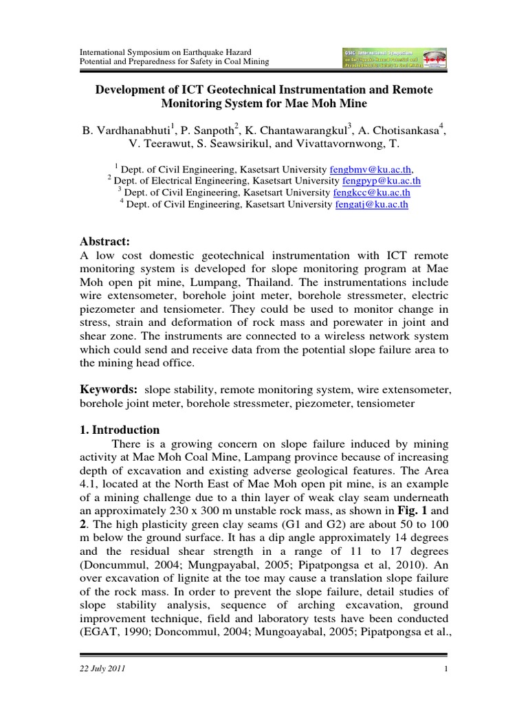 A Development of Geotechnical Instrument With Remote Monitoring System For Mae Moh Mine Area 4 ...